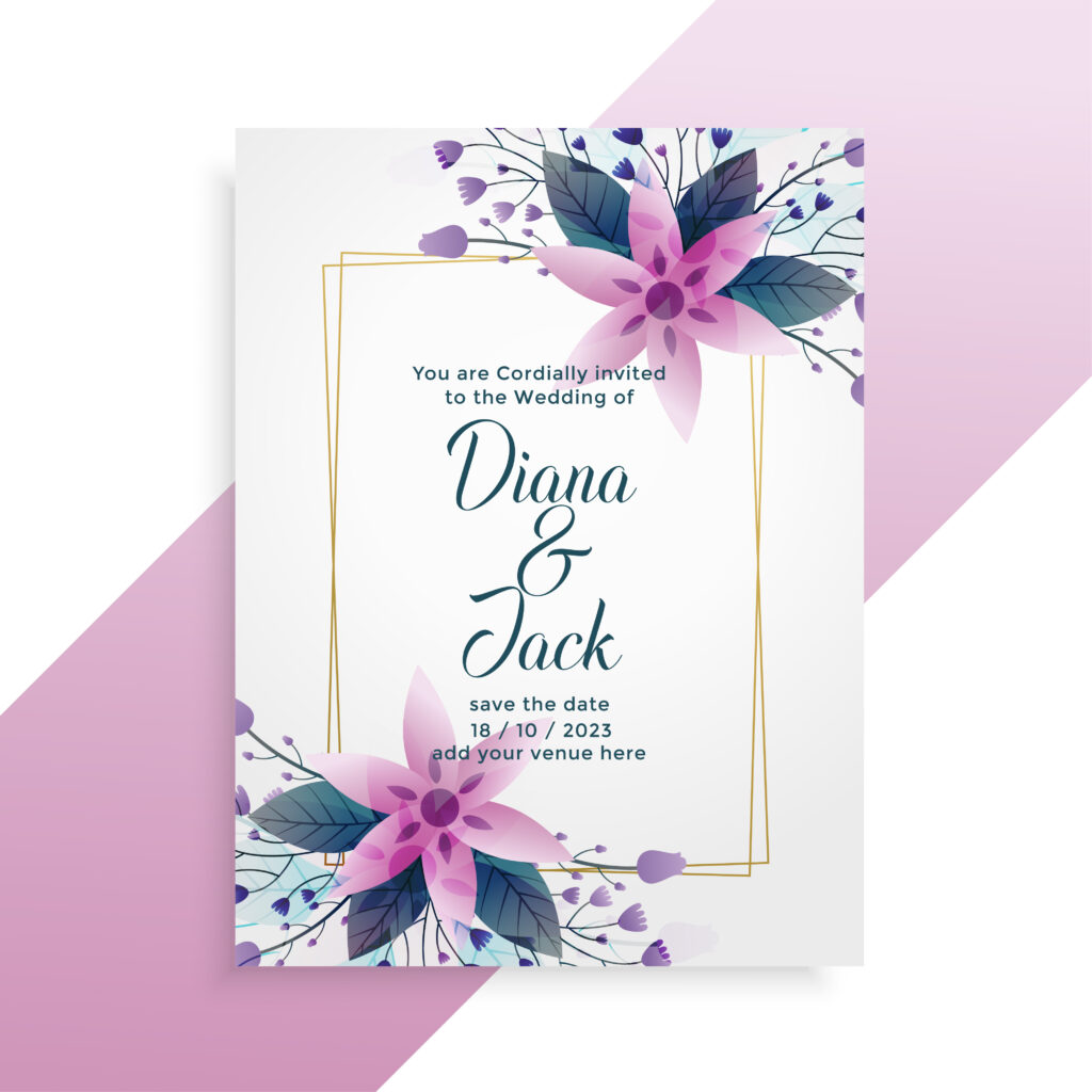 Wedding invitation template with flower decoration design - Graphic Guru